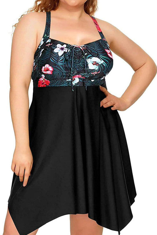 Plus Size Open Back Criss Cross Swimsuit Dark Black – Plus Curvves
